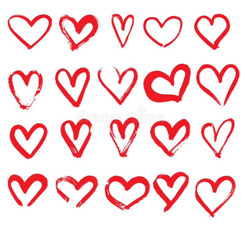 Set of Hand Drawn Hearts. Red Color Stock Vector - Illustration of line ...
