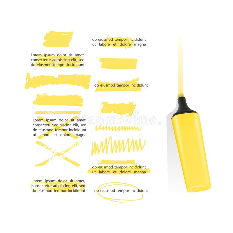 Set of Hand Drawn Highlighter Design Elements, Marks, Stripes and ...