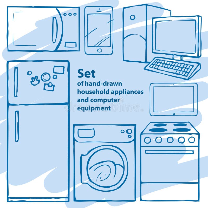 Set of Hand-drawn Household Appliances Stock Vector - Illustration of ...