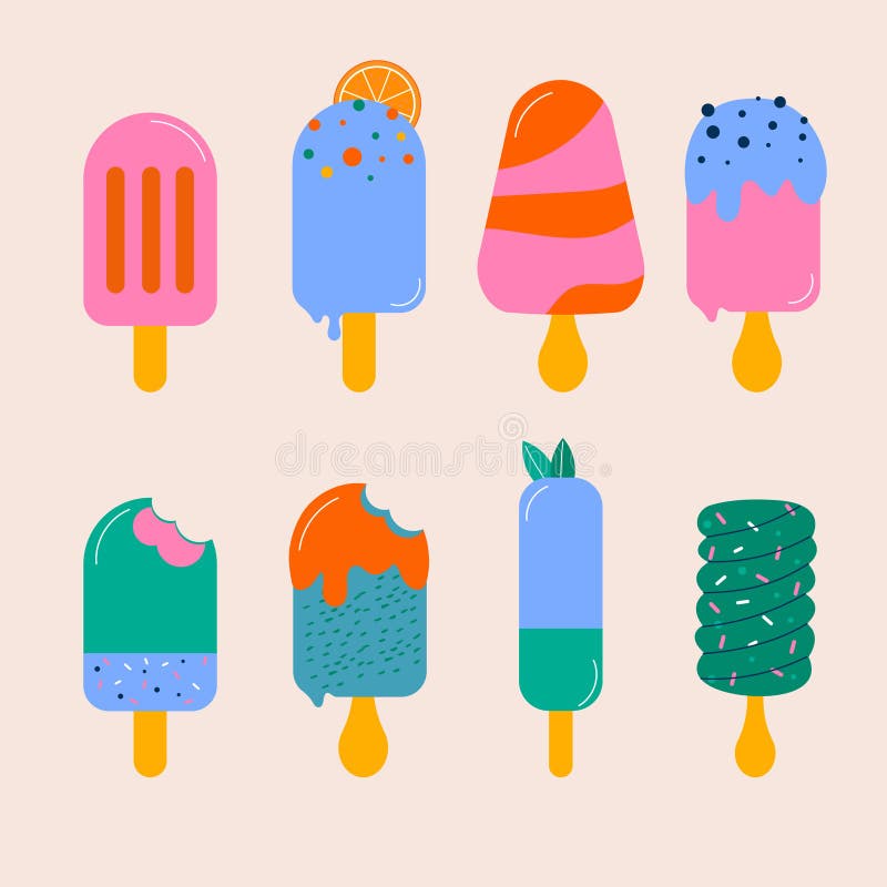 A Set of Hand-drawn Ice Cream on a Stick. Hand Drawn Flat Design Stock ...
