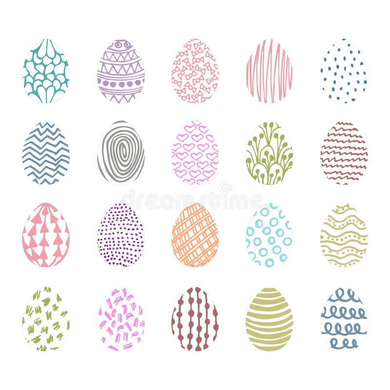 Set of 20 Hand Drawn Ink Eggs for Easter Greeting Card Stock Vector ...