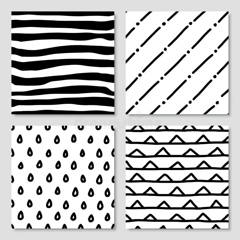 Set of Hand Drawn Ink Seamless Pattern Stock Vector - Illustration of ...