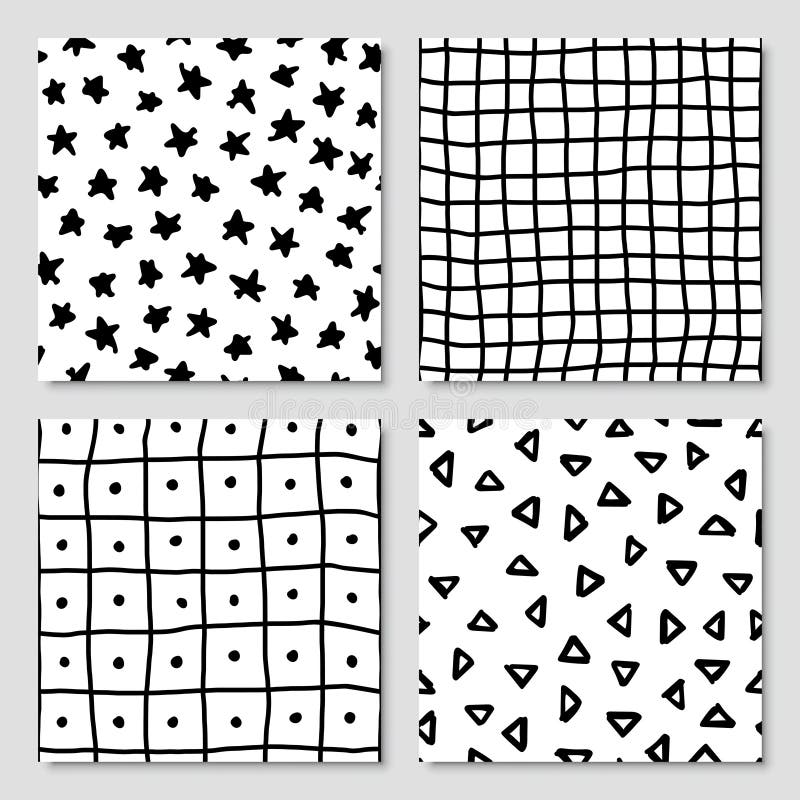 Set of Hand Drawn Ink Seamless Pattern Stock Vector - Illustration of ...