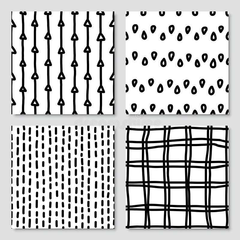 Set of Hand Drawn Ink Seamless Pattern Stock Vector - Illustration of ...
