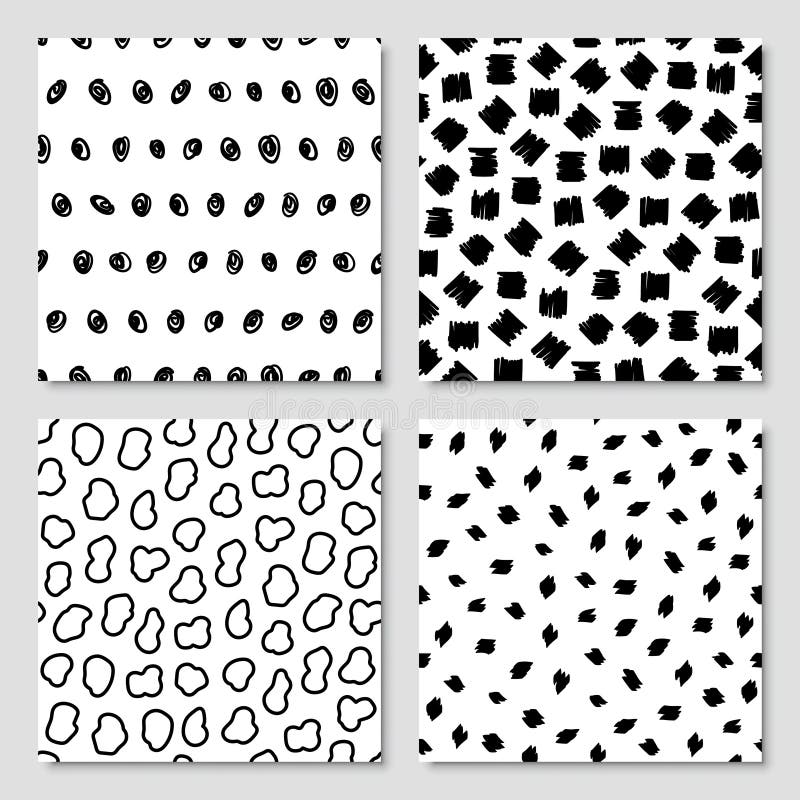 Set of Hand Drawn Ink Seamless Pattern Stock Vector - Illustration of ...