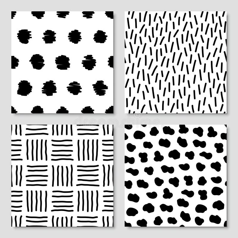 Set of Hand Drawn Ink Seamless Pattern Stock Vector - Illustration of ...
