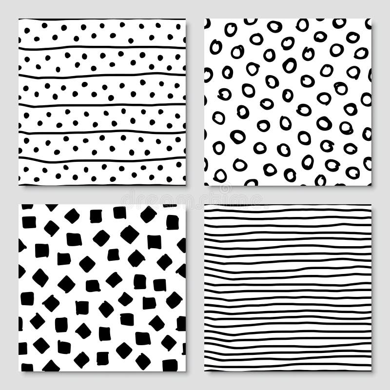 Set of Hand Drawn Ink Seamless Pattern Stock Vector - Illustration of ...