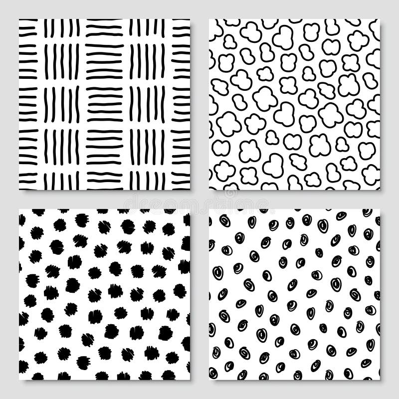 Set of Hand Drawn Ink Seamless Pattern Stock Vector - Illustration of ...