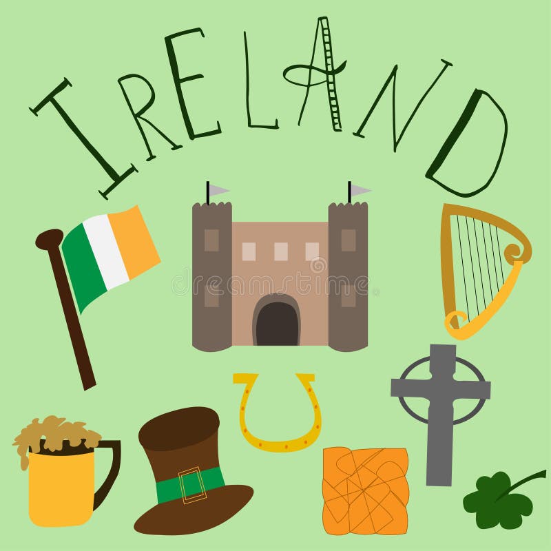 Set of Hand Drawn Irish Elements and Letering. Stock Vector ...