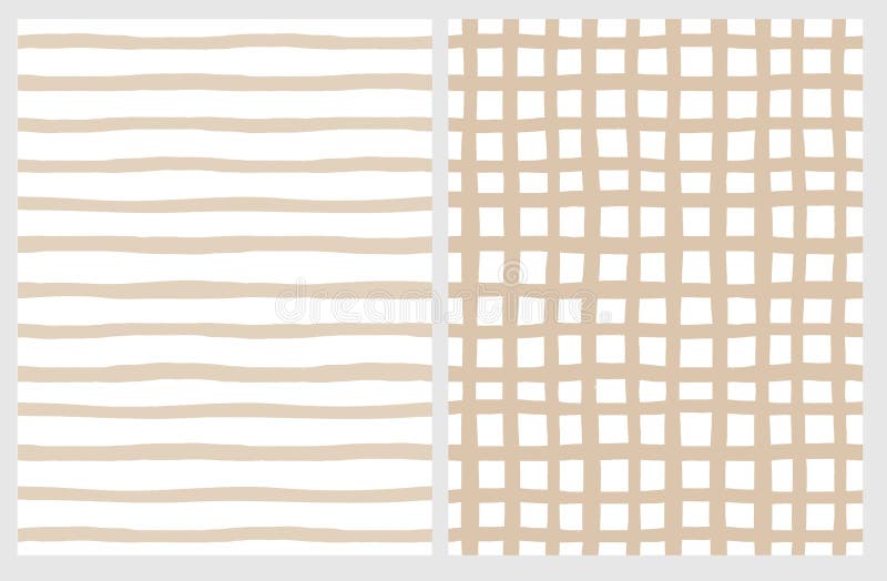 Set of 2 Hand Drawn Irregular Geometric Patterns. Beige Stripes and ...