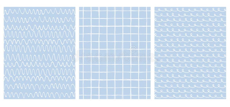 Set of 3 Hand Drawn Irregular Geometric Patterns. Waves, Grid and Loops ...