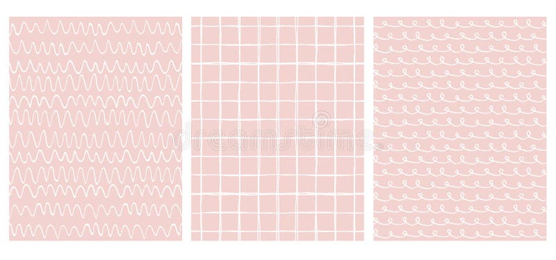 Set of 3 Hand Drawn Irregular Geometric Patterns. Waves, Grid and Loops ...