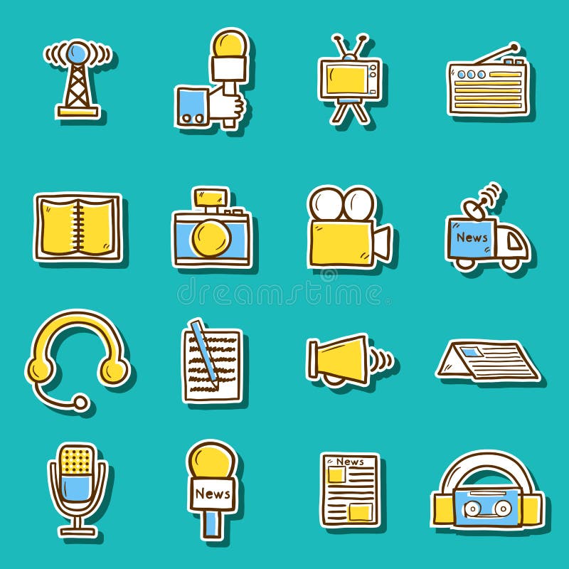 Stickers with Journalism Icons. Stock Vector - Illustration of business ...