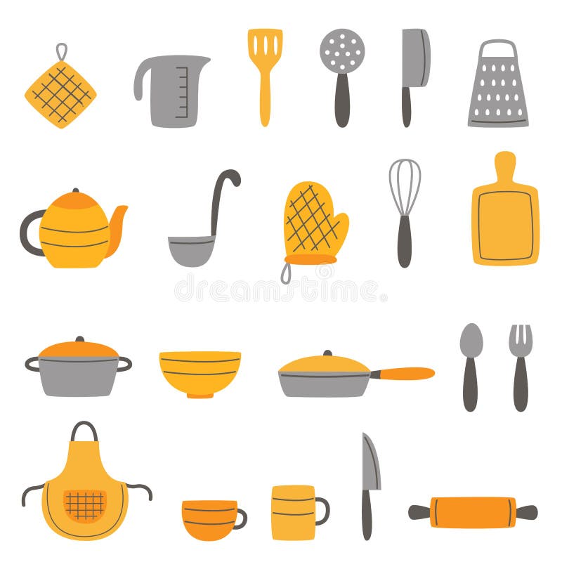 Set of Hand Drawn Kitchen Utensils. Vector Illustrations. Stock Vector ...