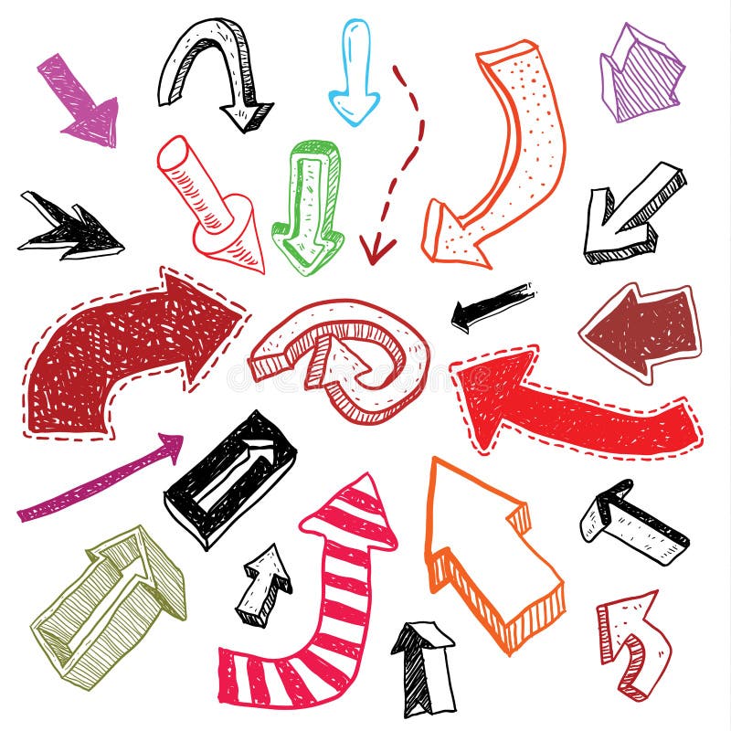 Set of Hand Drawn Large Arrows Stock Vector - Illustration of left ...