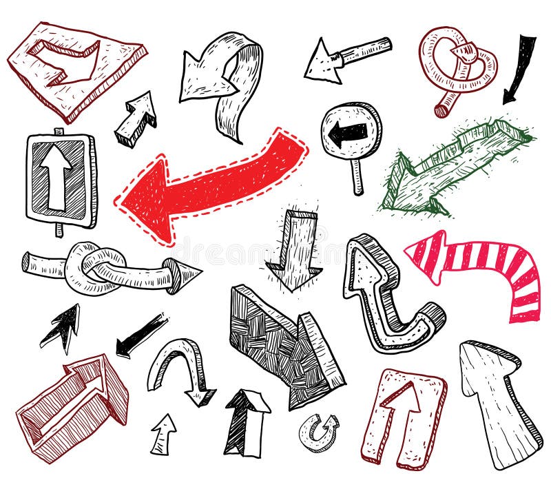 Set of Hand Drawn Large Arrows Stock Vector - Illustration of right ...