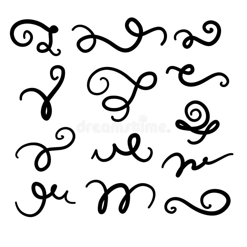 Set of Hand Drawn Lettering and Calligraphy Swirls, Squiggles. Vector ...