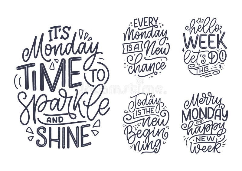 Set with Hand Drawn Lettering Quotes in Modern Calligraphy Style about ...