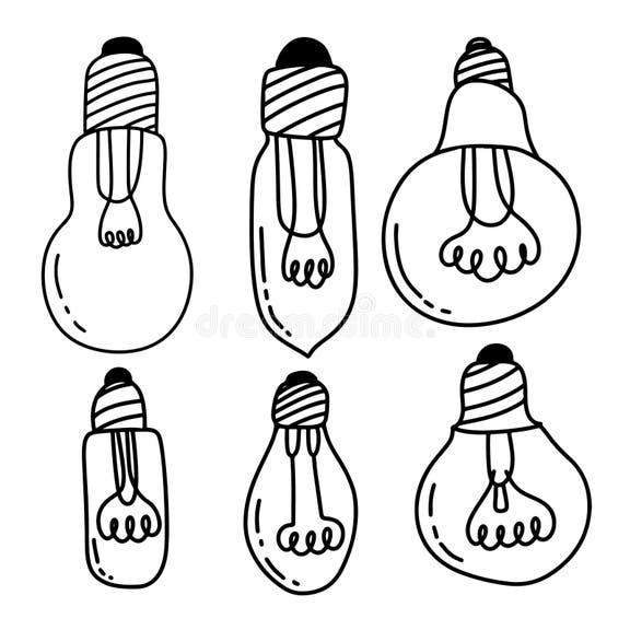 Set of Hand Drawn Light Bulbs. Doodle Style Light Bulbs Stock ...