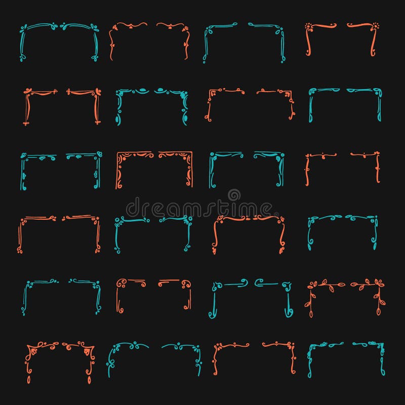 Set Hand Drawn Line Border. Stock Vector - Illustration of decoration ...