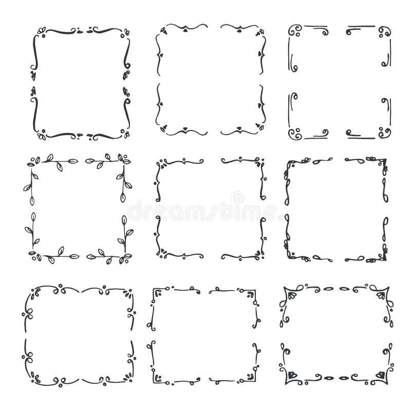 Set Hand Drawn Line Border. Stock Vector - Illustration of drawing ...