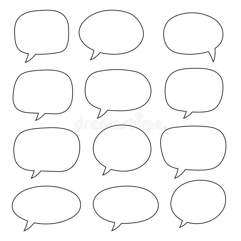 Set of Hand Drawn Line Speech Bubbles in Rectangular Shape. Speech ...