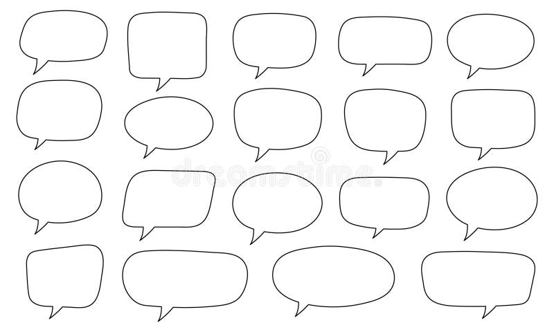 Set of Hand Drawn Line Speech Bubbles in Rectangular Shape. Speech ...