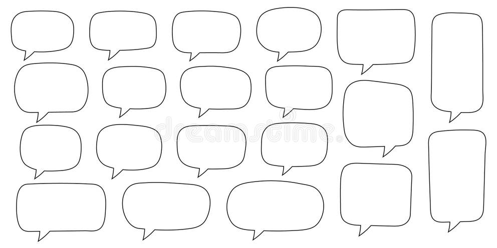 Set of Hand Drawn Line Speech Bubbles in Rectangular Shape. Speech ...