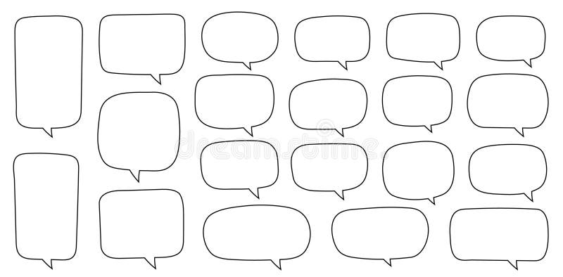Set of Hand Drawn Line Speech Bubbles in Rectangular Shape. Speech ...