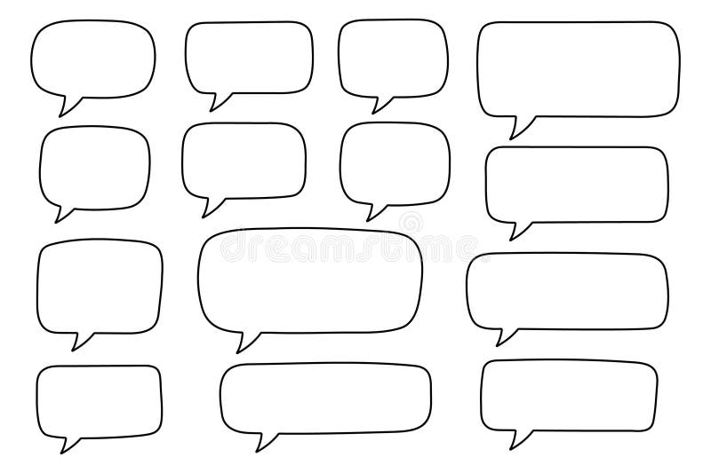 Set of Hand Drawn Line Speech Bubbles in Rectangular Shape. Speech ...