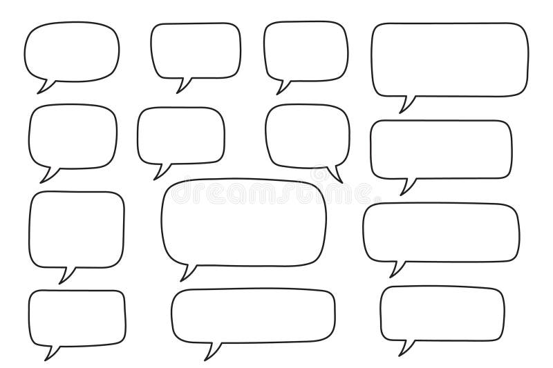 Set of Hand Drawn Line Speech Bubbles in Rectangular Shape. Speech ...