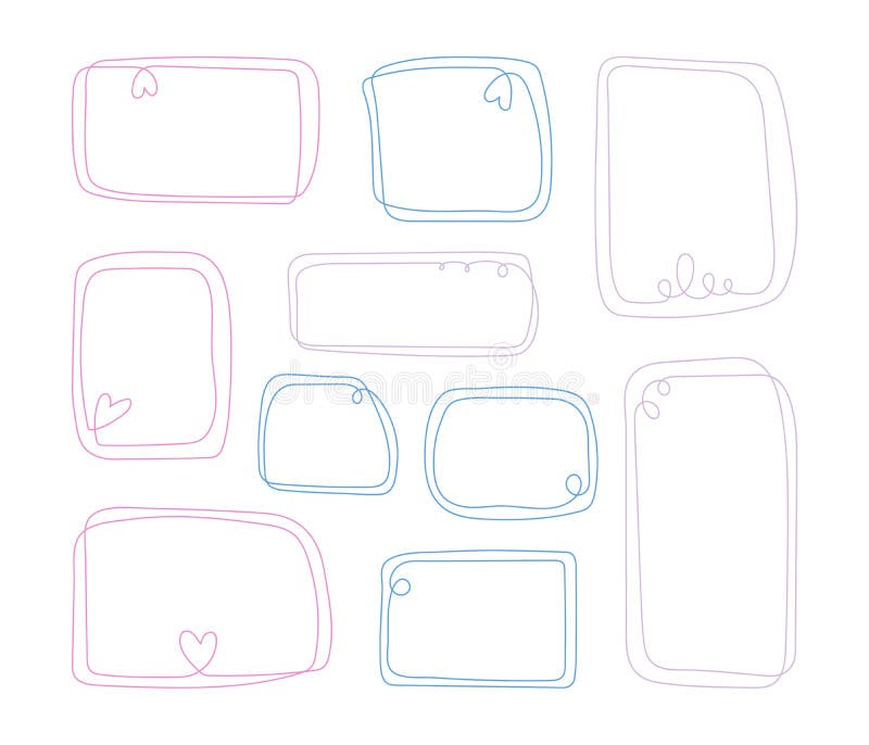 Set Hand Drawn Linear Cute Frames for Text or Photo. Pastel Line ...