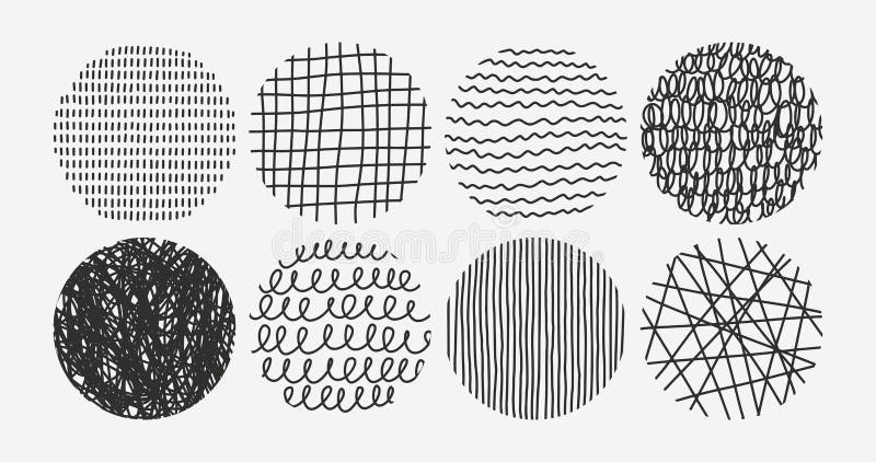 Set of Hand Drawn Linear Textures in Contemporary Style Isolated on ...