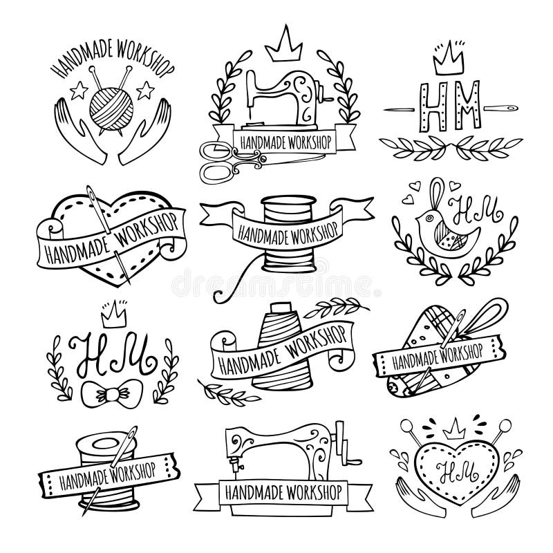 Hand sewing symbol set stock illustration. Illustration of sewing ...