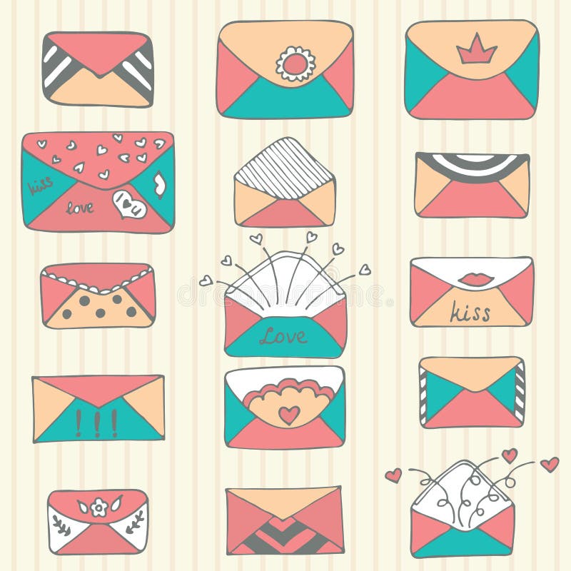 Set of Hand Drawn Mailing Envelopes. Sketch Style Stock Vector ...