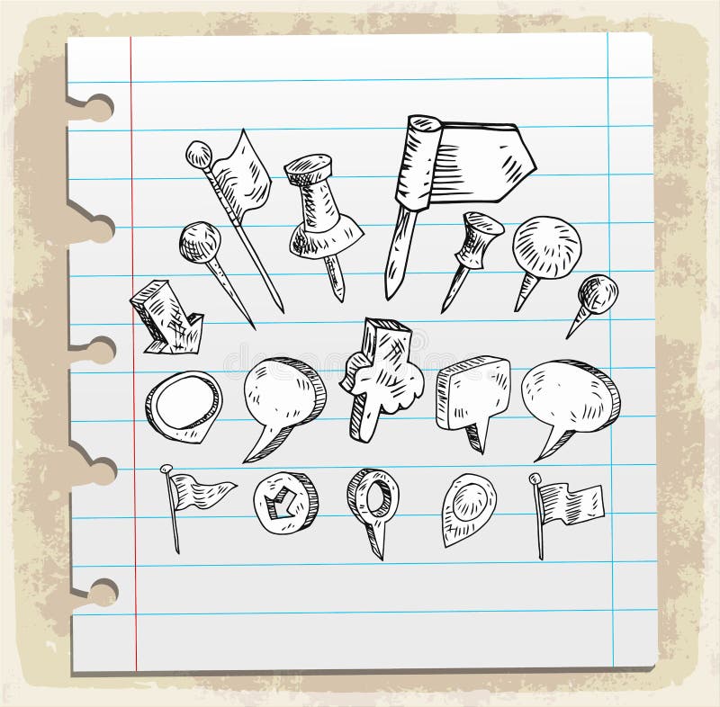 Set of Hand Drawn Map Pointers Illustration, Vector Icon. Stock Vector - Illustration of felt ...