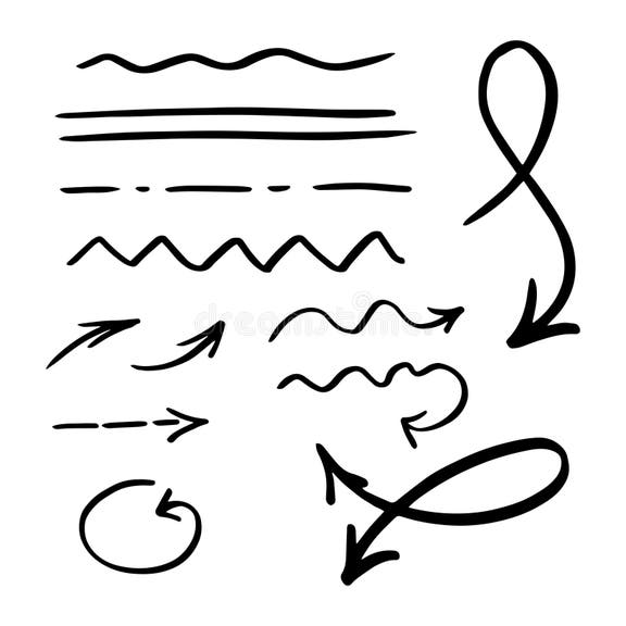 Set of Hand-drawn Marker Arrows and Lines. Vector Elements for Notes ...