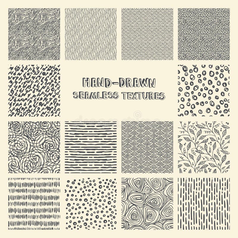 Set of Hand Drawn Marker and Ink Seamless Patterns. Stock Vector ...