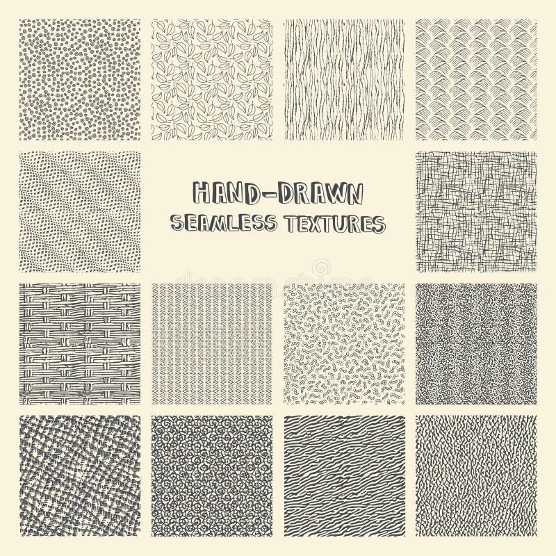 Set of Hand Drawn Marker and Ink Seamless Patterns. Stock Vector ...