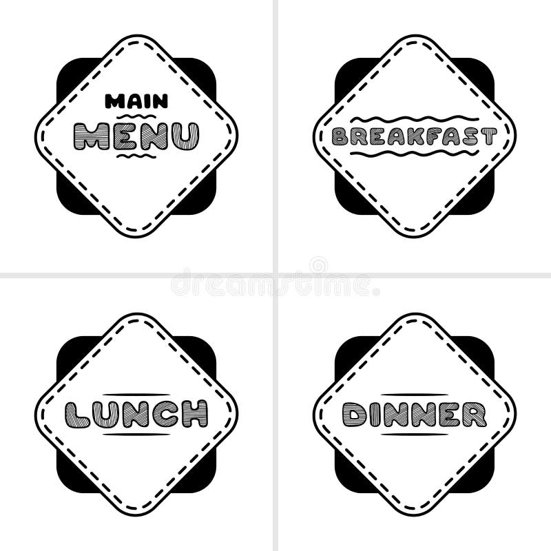 Set Of 4 Hand Drawn Menu For Cafe. Sketch Concept Illustration. Stock ...