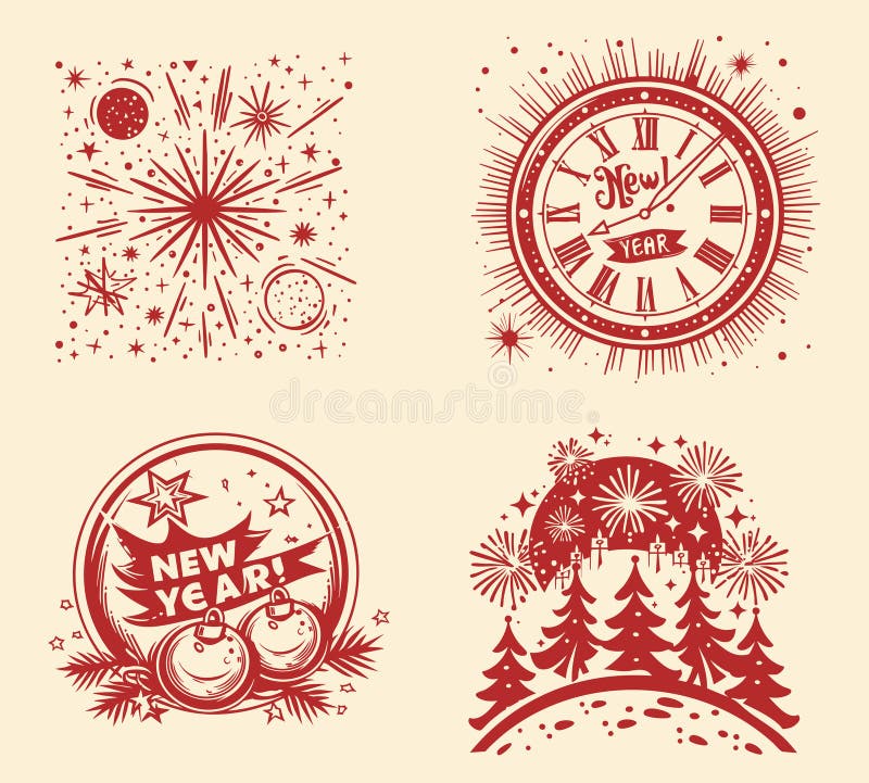 Set of Hand Drawn New Year Doodle Stock Vector - Illustration of ...