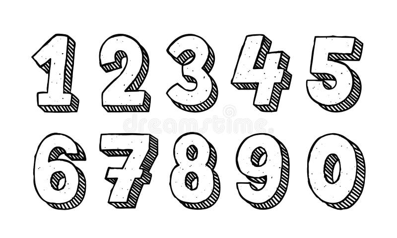 Set of hand drawn numbers stock vector. Illustration of vintage - 239825879