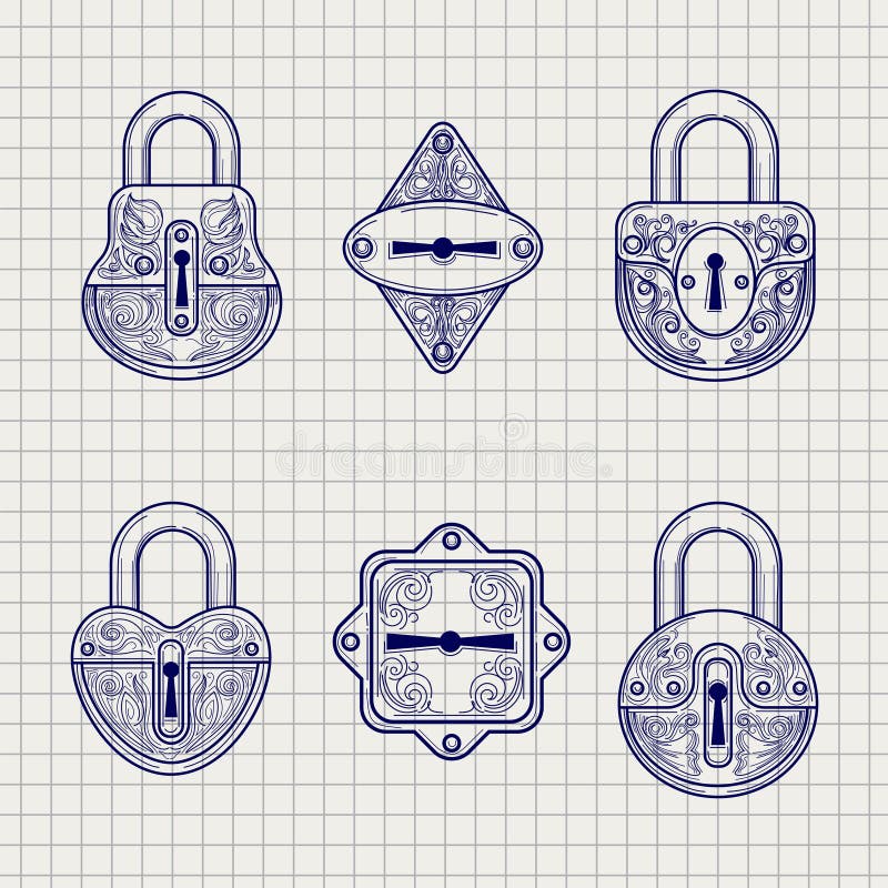 Set of Hand Drawn Ornamental Locks Stock Vector - Illustration of ...
