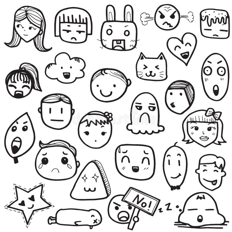 Set of Hand Drawn Outline Doodle Emoticons Vector Illustration Stock ...
