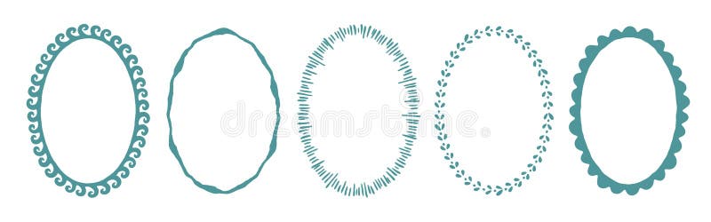 Set of Hand Drawn Oval Frames with Various Decorative Borders. Cute and ...