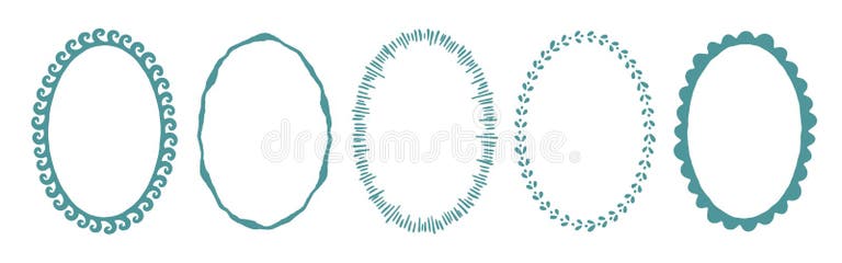 Set of Hand Drawn Oval Frames with Various Decorative Borders. Cute and ...