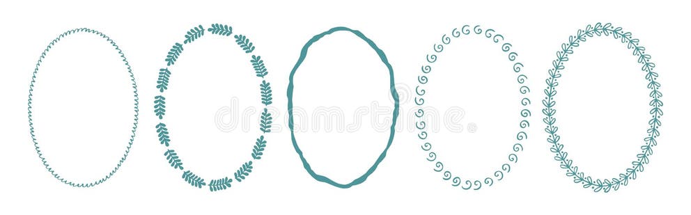 Set of Hand Drawn Oval Frames with Various Decorative Borders. Cute and ...