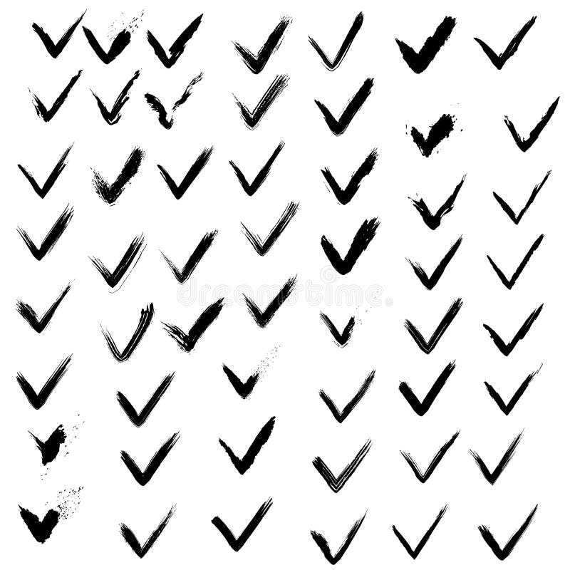 Set of Hand Drawn Paint Ink Check Marks. Grunge Black and White ...