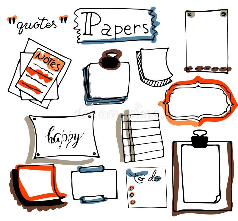 Set of Hand Drawn Paper Notes, Lists, Frames in Vector. Set of Stock ...