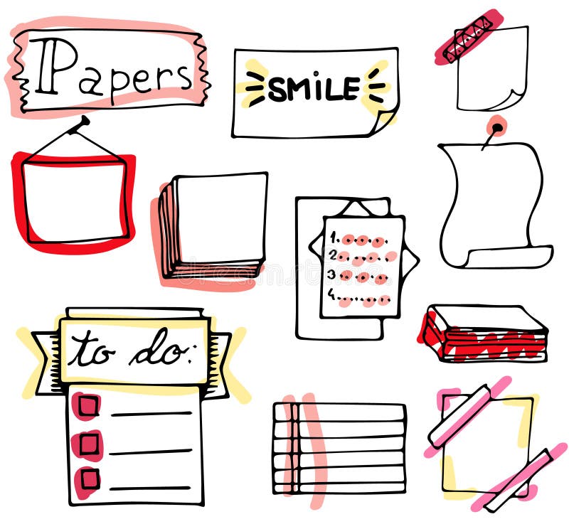 Set of Hand Drawn Paper Notes, Lists, Frames in Vector. Set of Stock ...